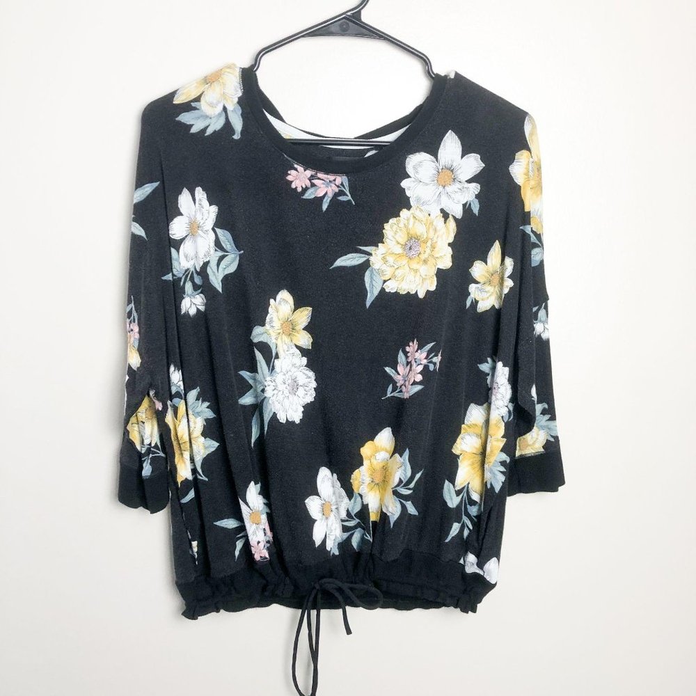 Room Service Floral Drawstring Hem Topa - Gem